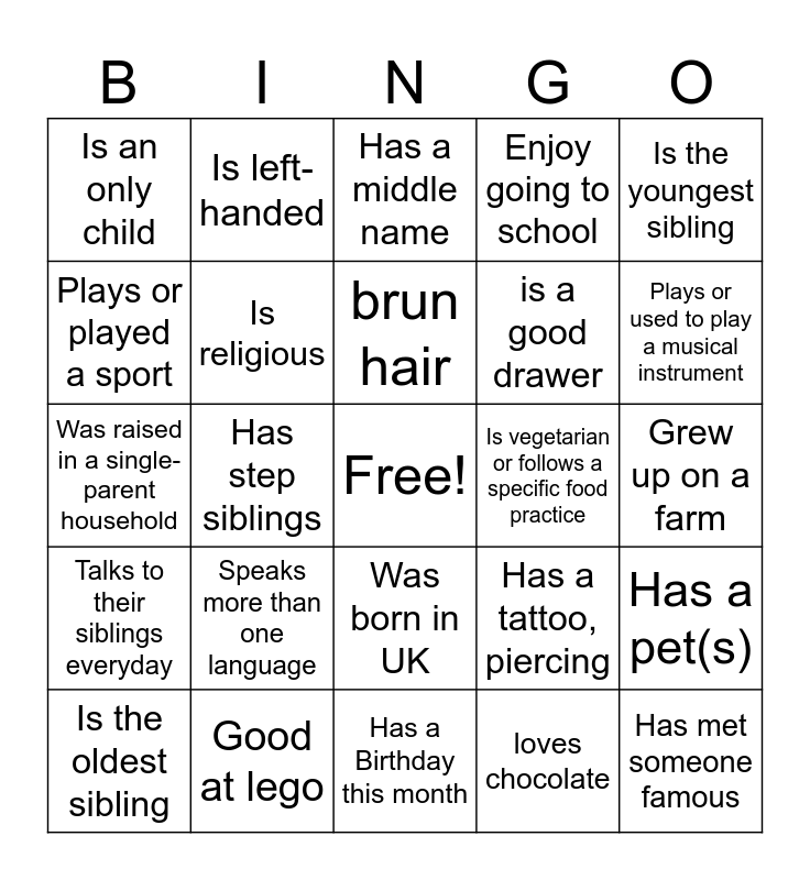 Identity Bingo Card