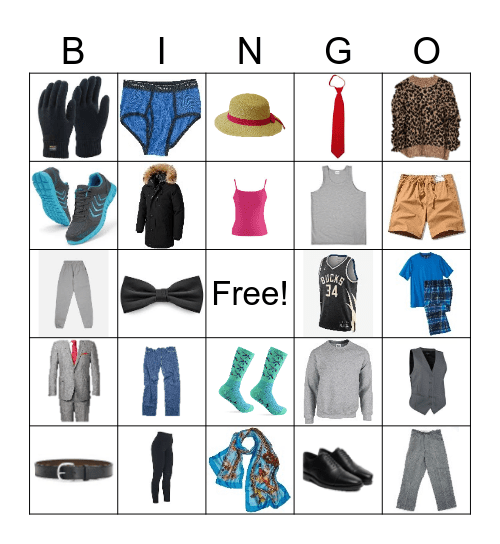 Clothing Bingo Card