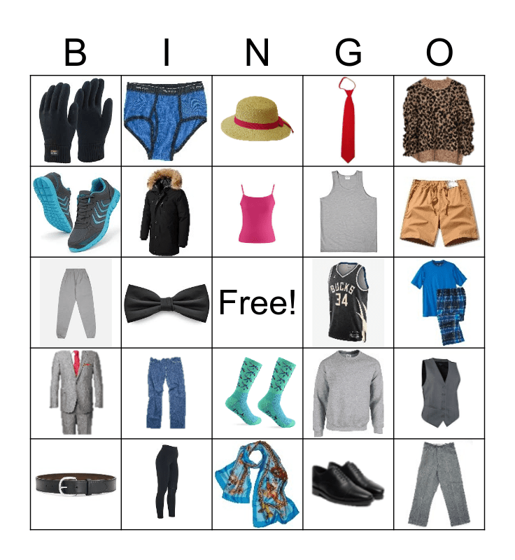 Clothing Bingo Card