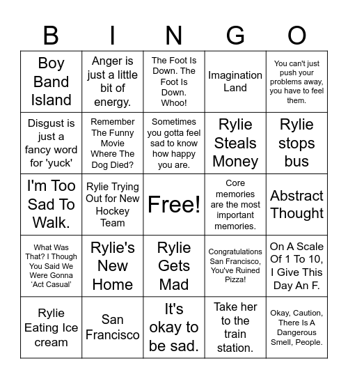 INSIDE OUT Bingo Card