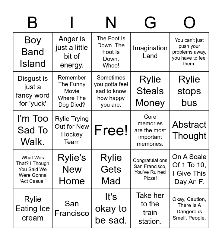 INSIDE OUT Bingo Card