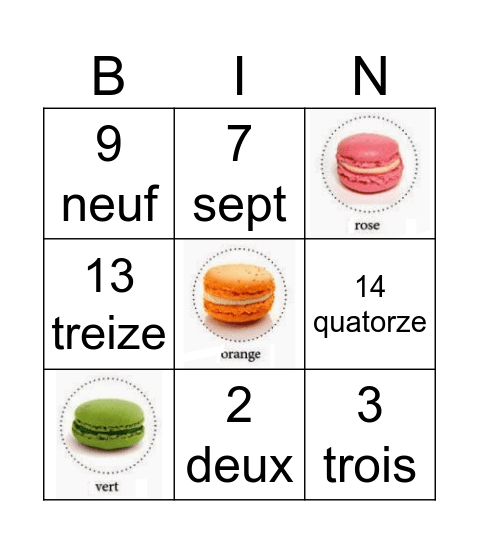 Nombres et couleurs Bingo Card