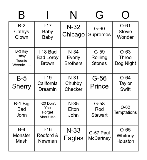 Music Trivia Bingo Card