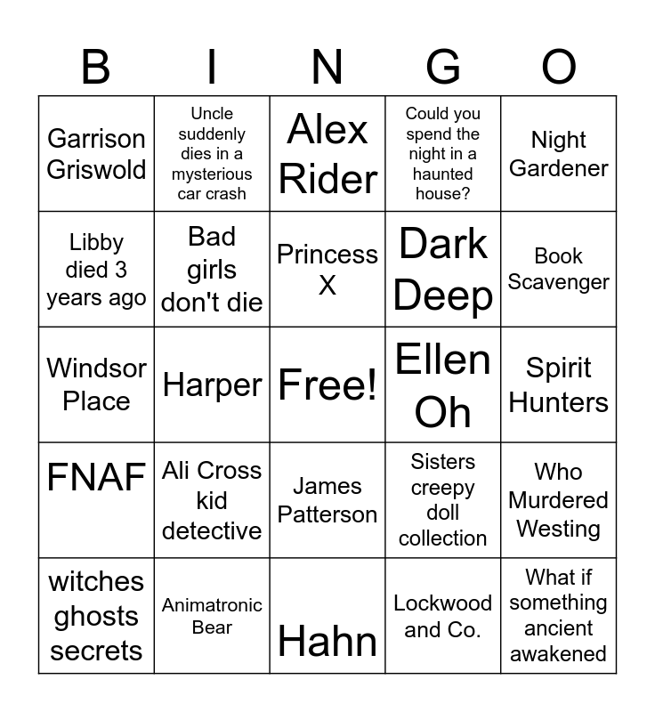 Spooky Book Trailer Bingo Card