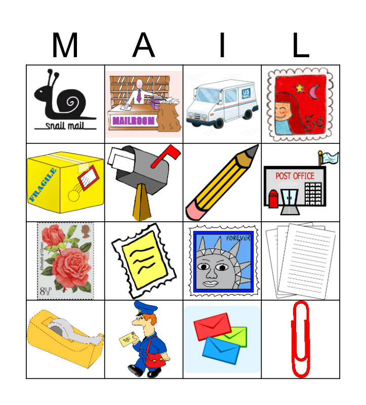 Post Office Bingo Card