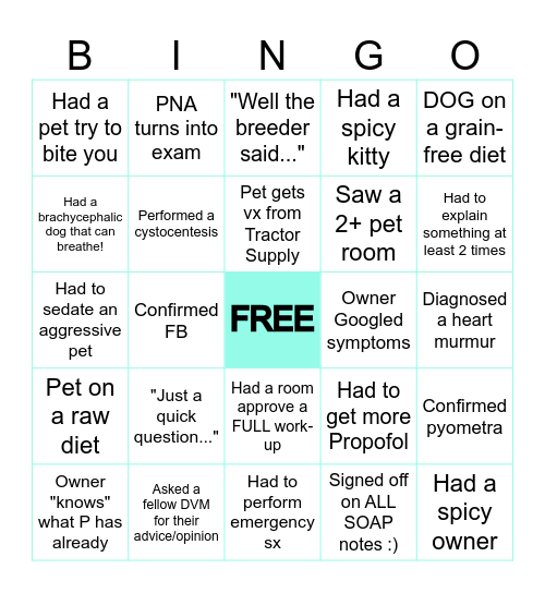 Veterinarian BINGO Card