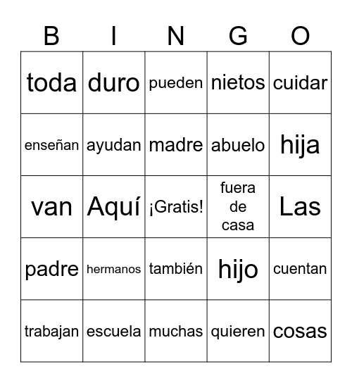 La familia Bingo Card