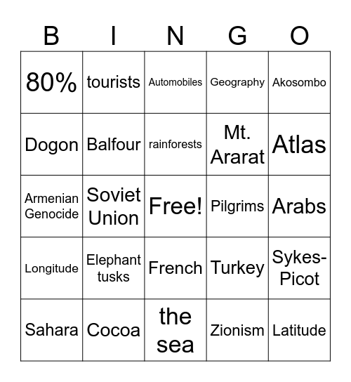 Geography 1 Bingo Card