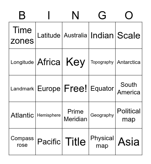 Geography Bingo Card