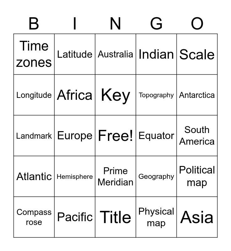 Geography Bingo Card