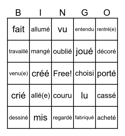 Passé Composé BINGO Card