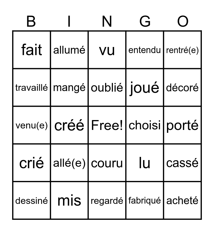 Passé Composé BINGO Card