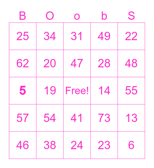 FU! Bob Print Night Bingo Card