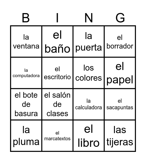La escuela Bingo Card