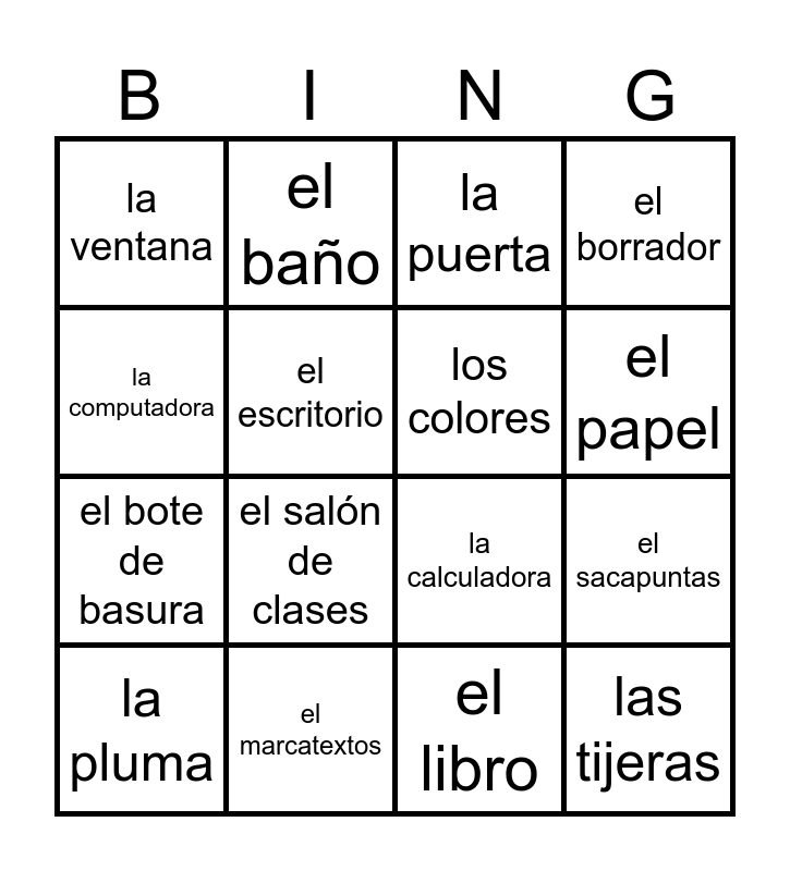 La escuela Bingo Card