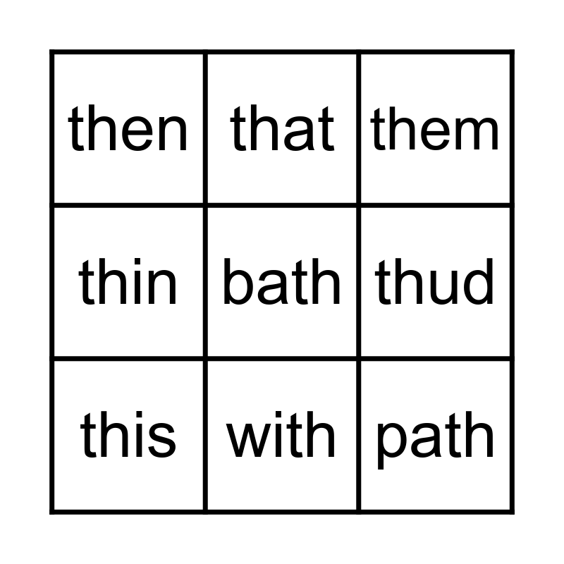 th sound Bingo Card
