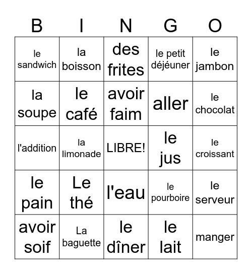 Le café Bingo Card