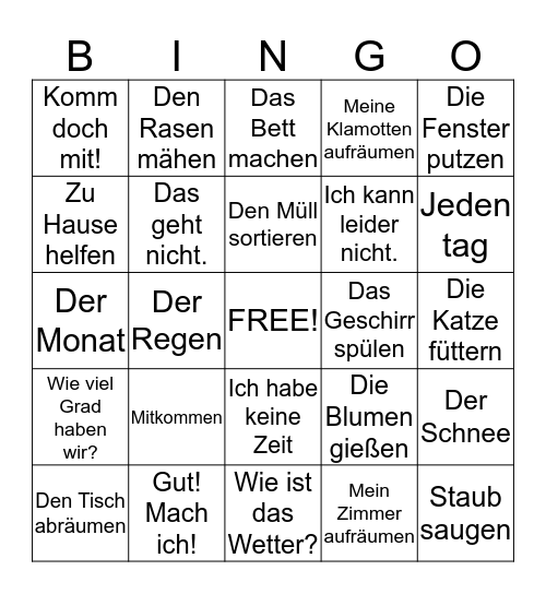 Chapter 7 Deutsch Bingo Card
