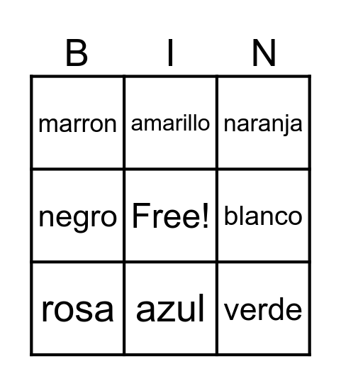 Los Colores Bingo Card