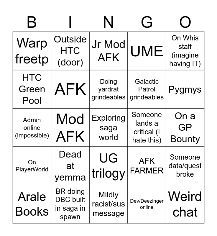 Daily ZS Players Check Bingo Card