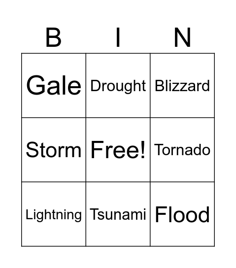 Natural disasters! Bingo Card