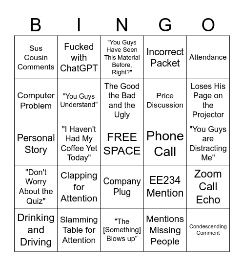 ME-302 Bingo Card