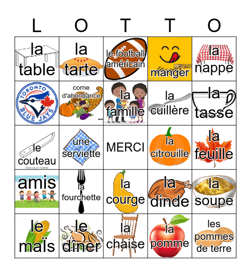 Action de Grâce Bingo Card