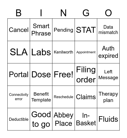 Business Center Bingo Card