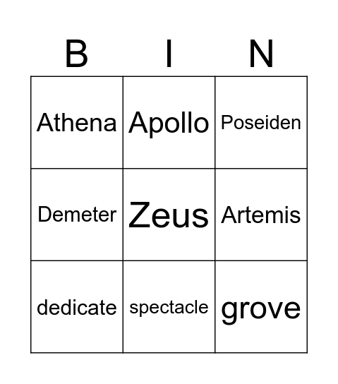 GR2 CKLA U2 gods & vocab Bingo Card