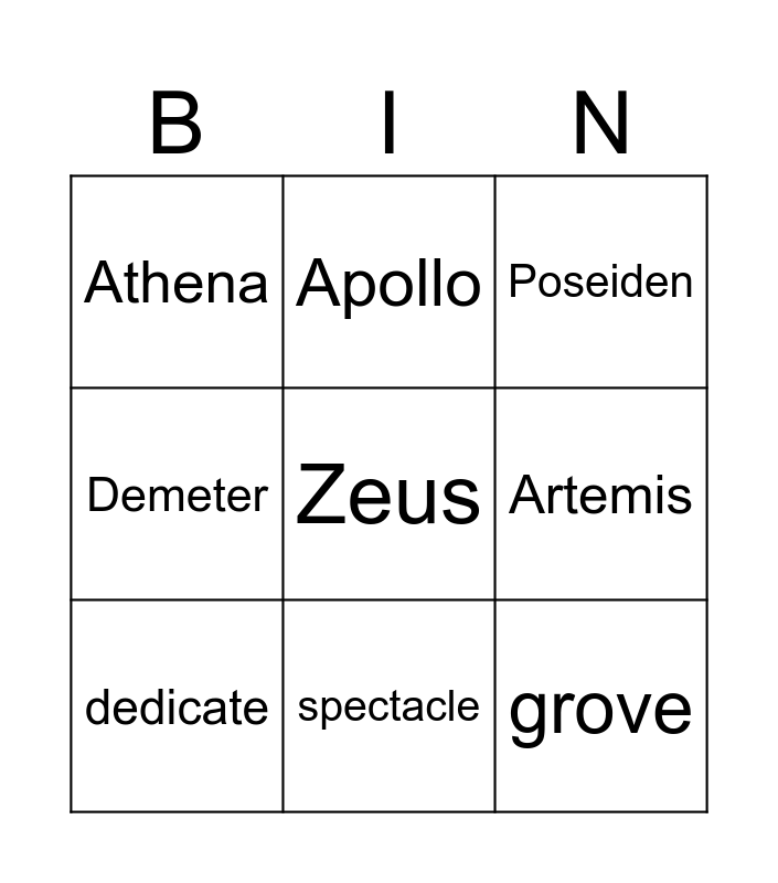 GR2 CKLA U2 gods & vocab Bingo Card