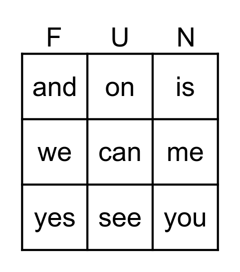 SIPPS Sight Words 1-10 Bingo Card