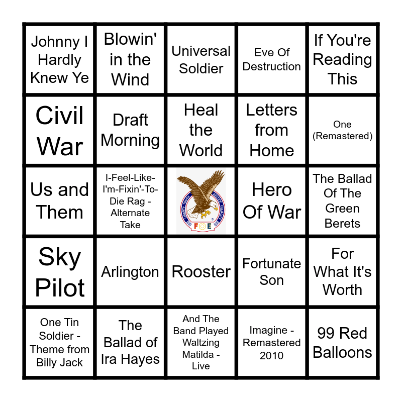 WAR Bingo Card
