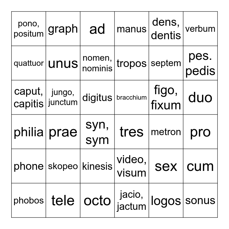 GREEK & LATIN WORD ROOTS Bingo Card