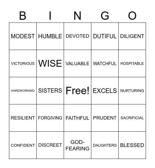 THE VIRTUOUS WOMAN Bingo Card