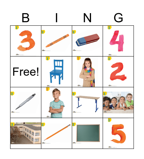 School objects Bingo Card