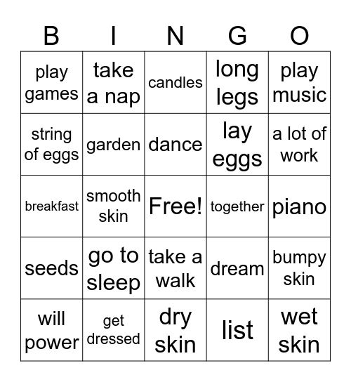 Frog and Toad Bingo Card