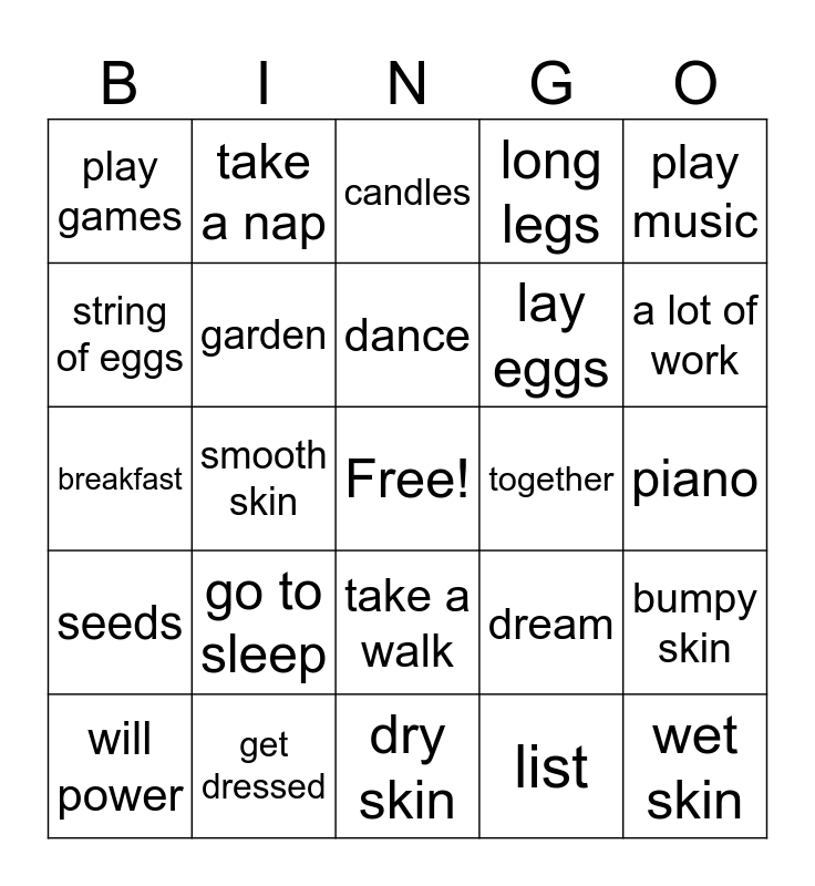 Frog and Toad Bingo Card