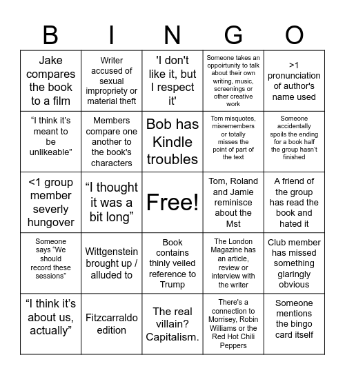 Roland's Books Club Official Bingo Card