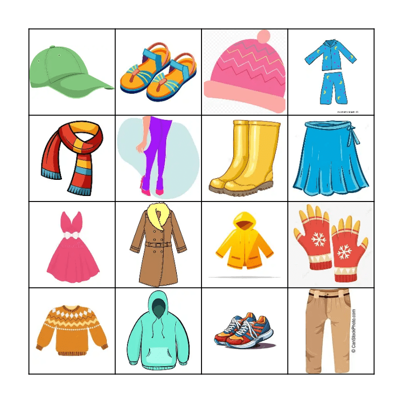 Les vêtements Bingo Card