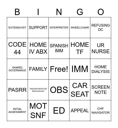 Case Management Bingo Card