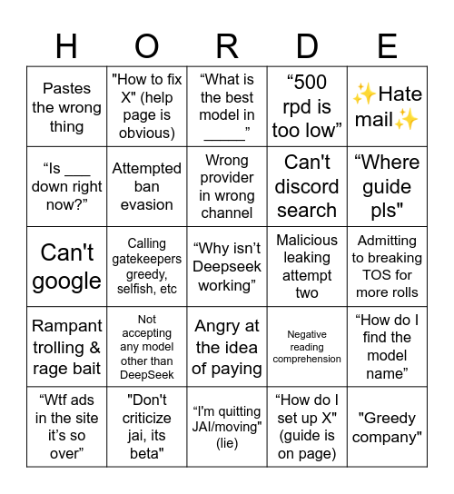 JAI User Bingo Card