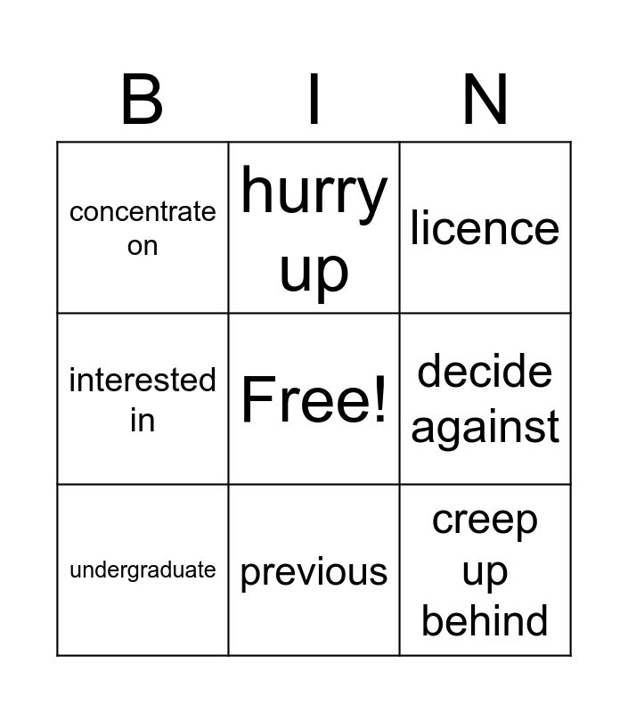 UNIT 1 Bingo Card