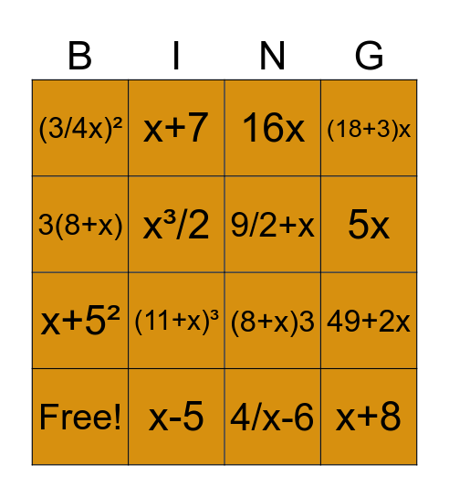 Expressions Bingo Card