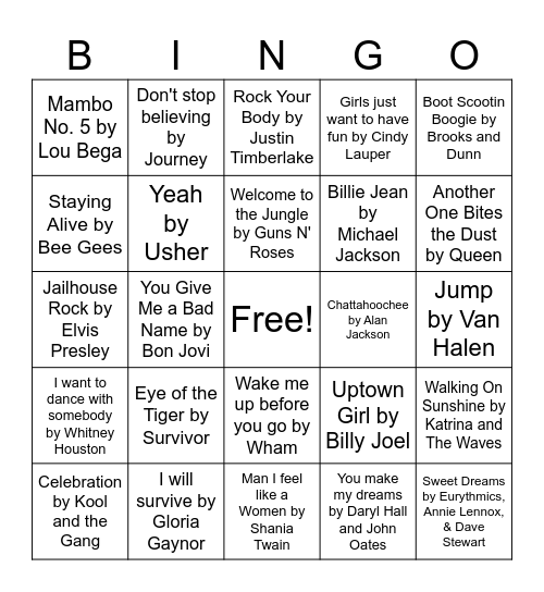 Song Bingo Card
