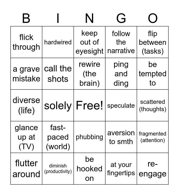 Popcorn brain Bingo Card