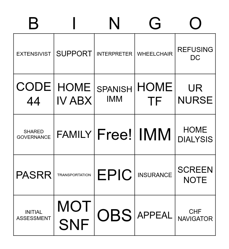 CASE MANAGEMENT Bingo Card