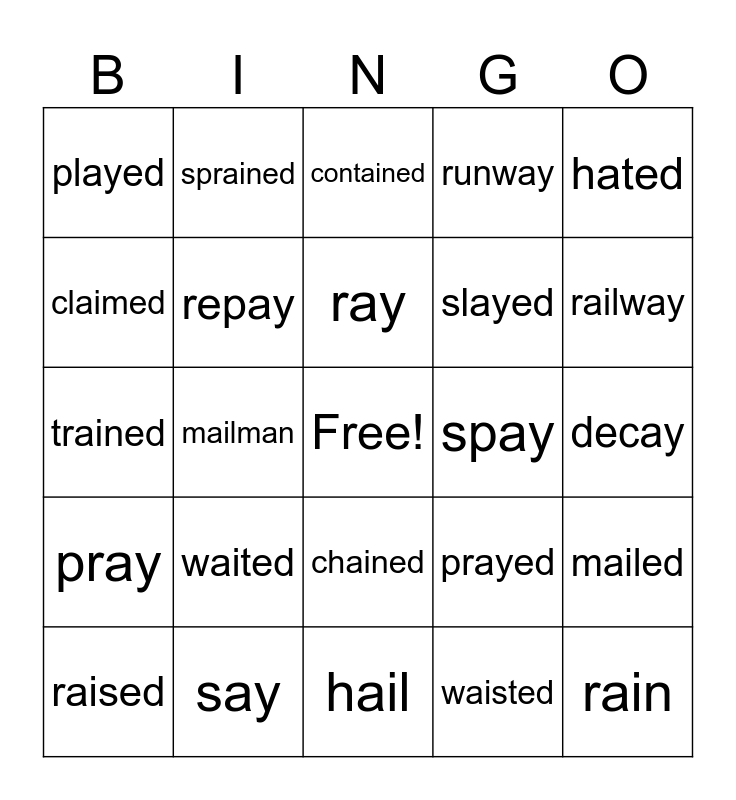 Long Vowel Magic E Bingo Card