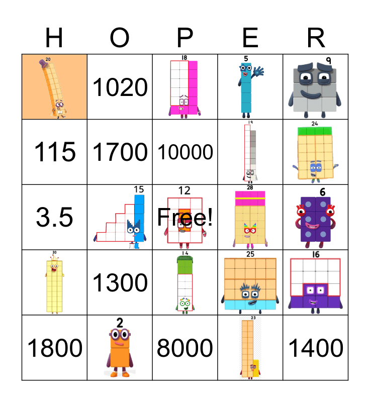 Number blocks Bingo Card