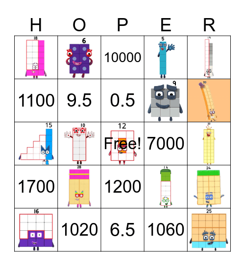 Number blocks Bingo Card