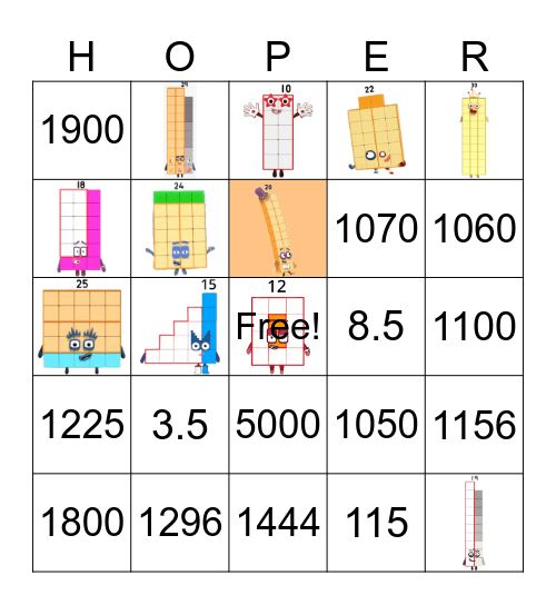 Number blocks Bingo Card